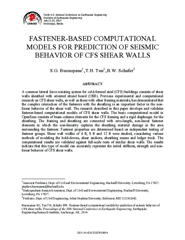 (PDF) Fastener-based computational models for prediction of seismic ...
