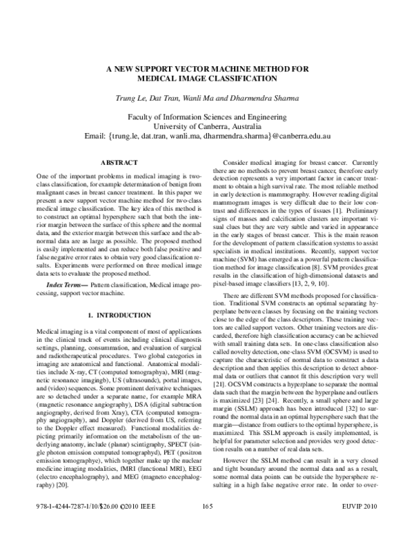 Pdf A New Support Vector Machine Method For Medical Image Classification Trung Le