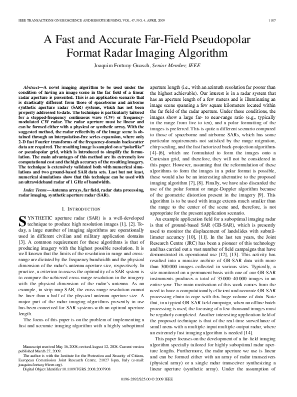Pdf A Fast And Accurate Far Field Pseudopolar Format Radar Imaging 9710