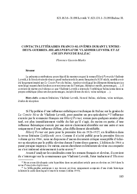 (PDF) Contacts littéraires franco-slovènes durant l'entredeux-guerres ...