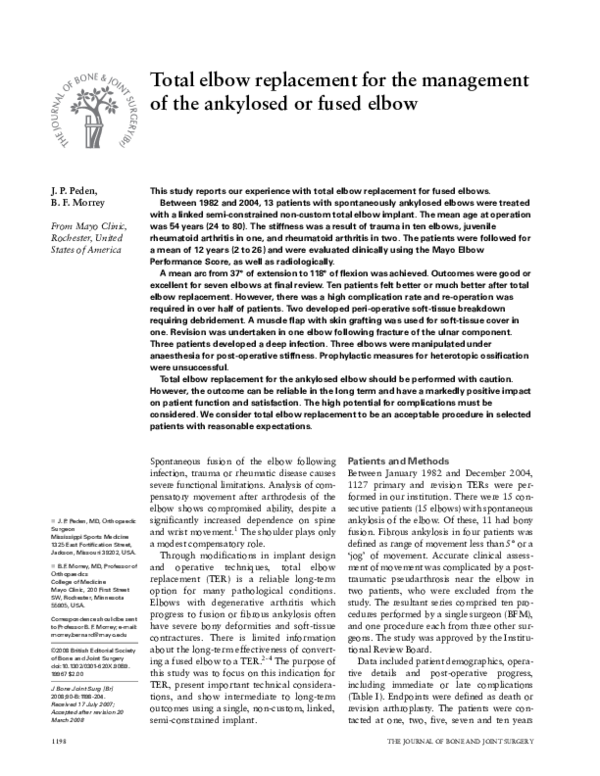 (PDF) Total elbow replacement for the management of the ankylosed or ...