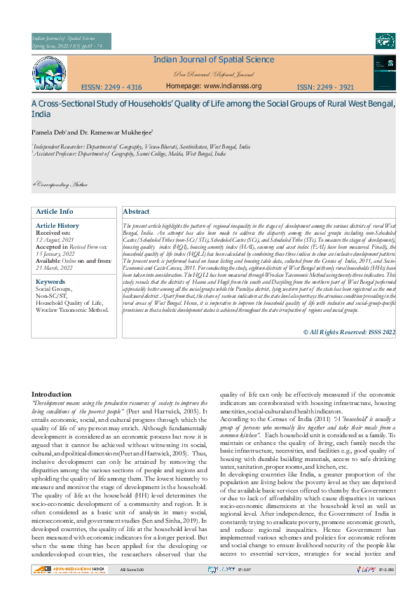 (PDF) A Cross-Sectional Study of Households’ Quality of Life among the ...