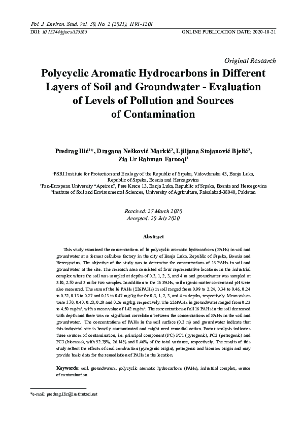 (PDF) Polycyclic Aromatic Hydrocarbons in Different Layers of Soil and Groundwater - Evaluation ...