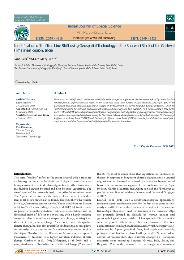 (PDF) Identification of the Tree Line Shift using Geospatial Technology ...