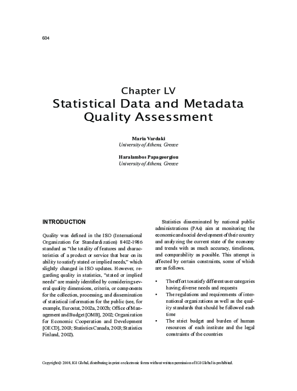 Pdf Statistical Data And Metadata Quality Assessment