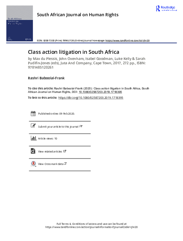 (PDF) Class action litigation in South Africa