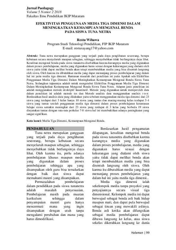 (PDF) Efektivitas Penggunaan Media Tiga Dimensi Dalam Meningkatkan Kemampuan Mengenal Benda Pada ...