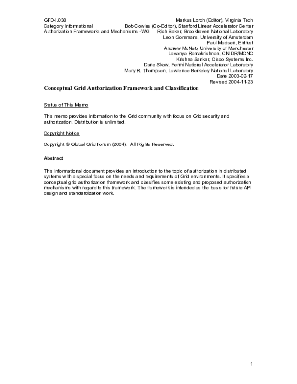 (PDF) Conceptual grid authorization framework and classification
