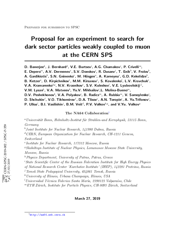 (PDF) Proposal for an experiment to search for dark sector particles weakly coupled to muon at ...