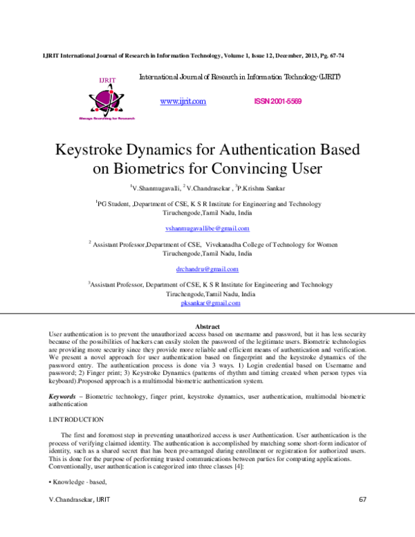 (PDF) Keystroke Dynamics for Authentication Based on Biometrics for ...