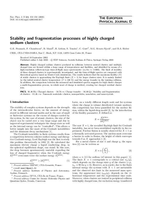 (PDF) Stability and fragmentation processes of highly charged sodium ...