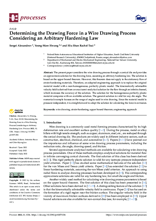 (PDF) Determining the Drawing Force in a Wire Drawing Process ...