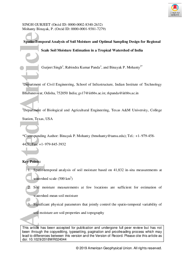 (PDF) Spatiotemporal Analysis of Soil Moisture and Optimal Sampling Design for Regional‐Scale ...