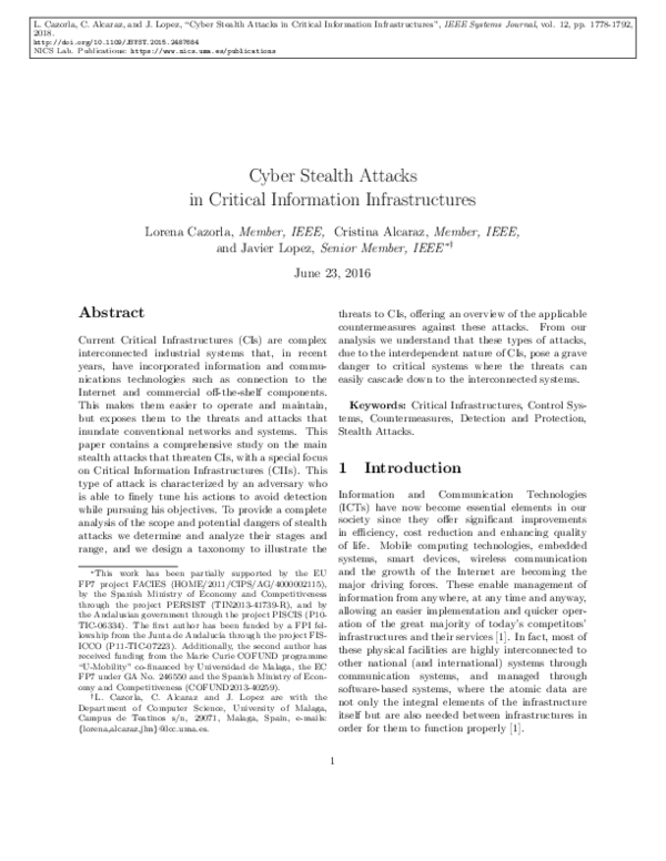 (PDF) Cyber Stealth Attacks in Critical Information Infrastructures
