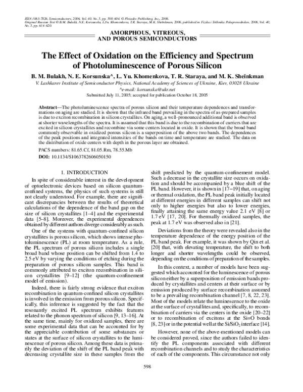 (PDF) The effect of oxidation on the efficiency and spectrum of ...