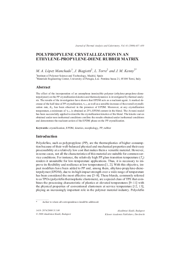 (PDF) Polypropylene crystallization in an ethylene-propylene-diene ...