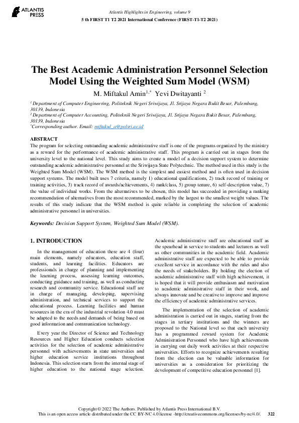Pdf The Best Academic Administration Personnel Selection Model Using