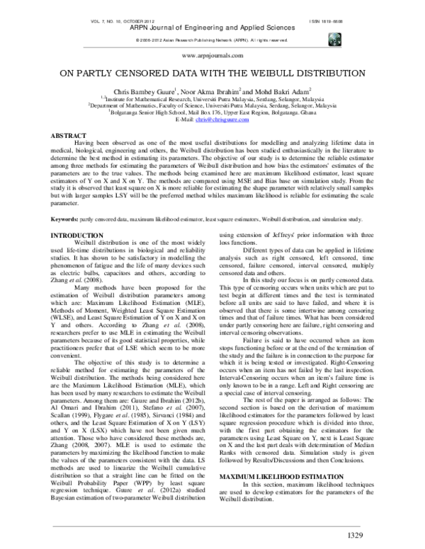 Pdf On Partly Censored Data With The Weibull Distribution