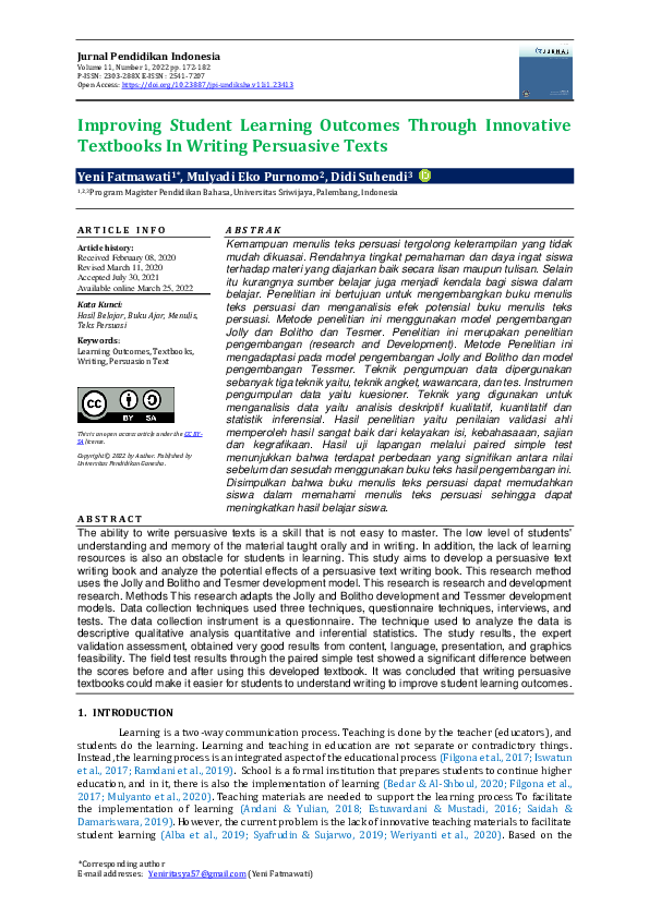 (PDF) Improving Student Learning Outcomes Through Innovative Textbooks In Writing Persuasive Texts