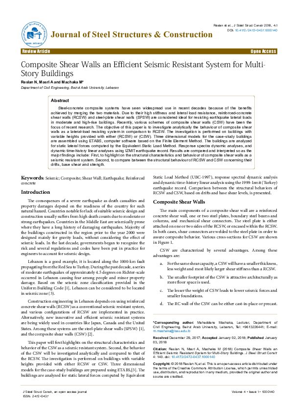 (PDF) Composite Shear Walls an Efficient Seismic Resistant System for ...