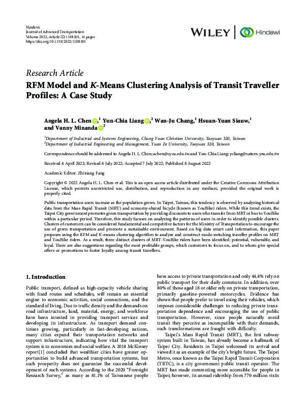 (PDF) RFM Model and K-Means Clustering Analysis of Transit Traveller Profiles: A Case Study