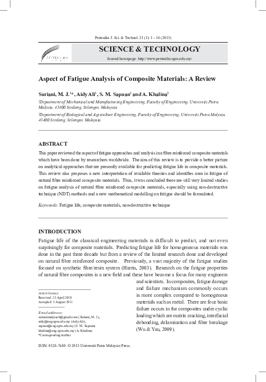 Pdf Aspect Of Fatigue Analysis Of Composite Materials A Review