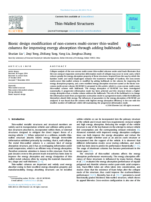Pdf Bionic Design Modification Of Non Convex Multi Corner Thin Walled