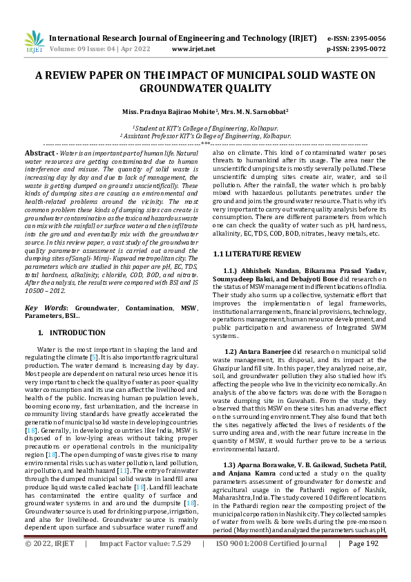 (PDF) A REVIEW PAPER ON THE IMPACT OF MUNICIPAL SOLID WASTE ON ...
