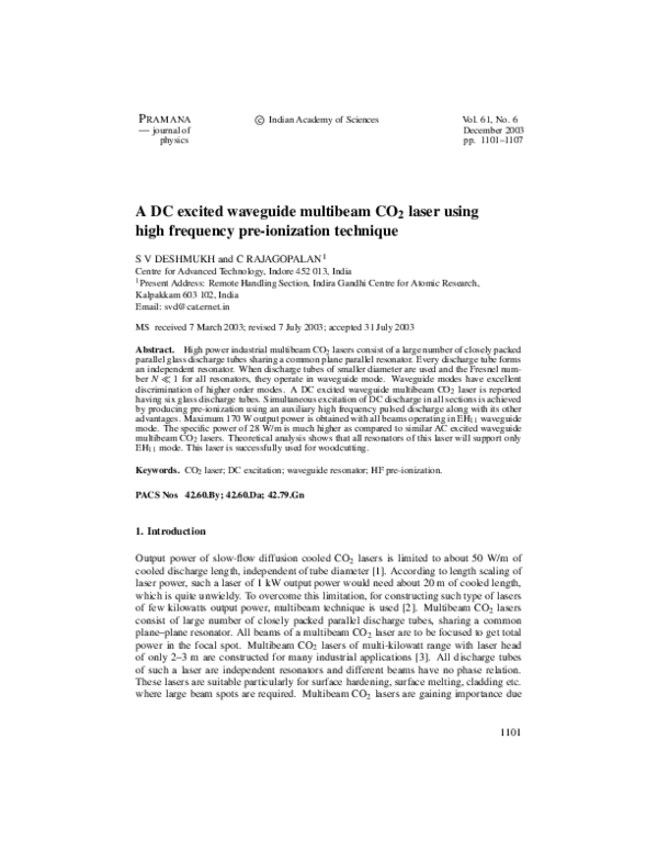 (PDF) A DC excited waveguide multibeam CO2 laser using high frequency ...
