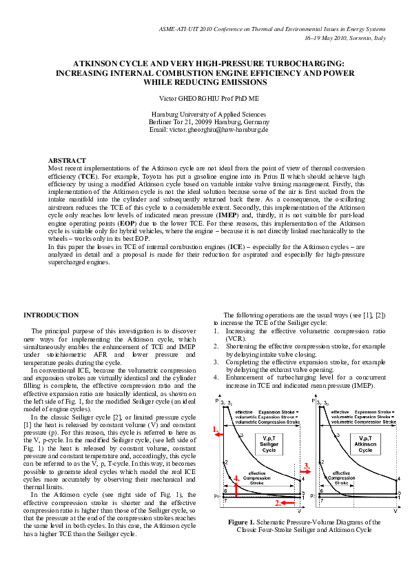 (PDF) Atkinson Cycle and Very High-Pressure Turbocharging for In ...