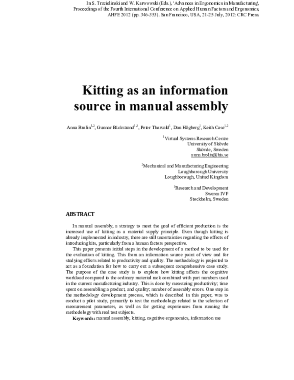 (PDF) Kitting as an information source in manual assembly