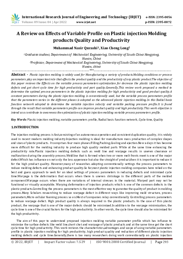 (PDF) A Review on Effects of Variable Profile on Plastic injection Molding products Quality and ...