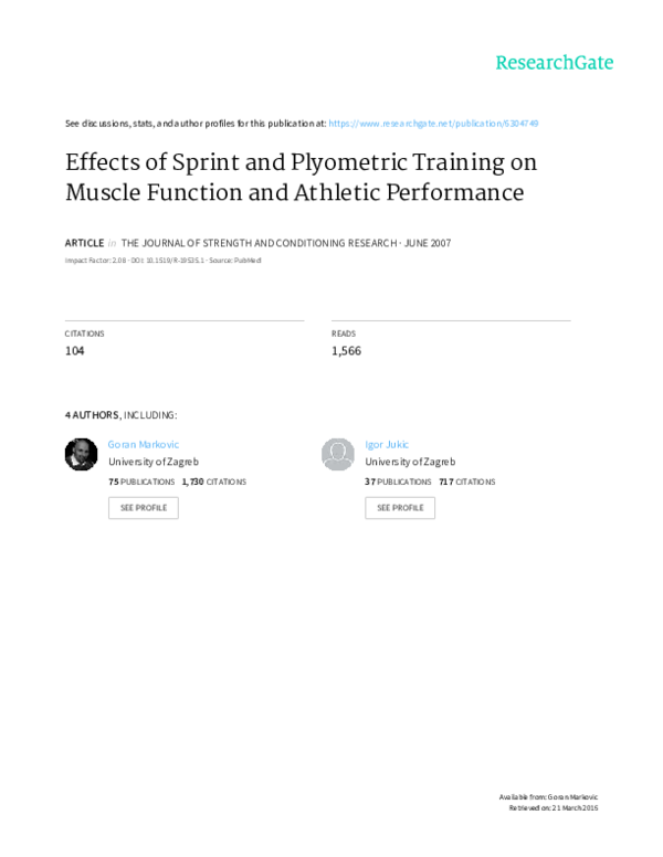 (PDF) Effects of sprint and plyometric training on muscle function and athletic performance