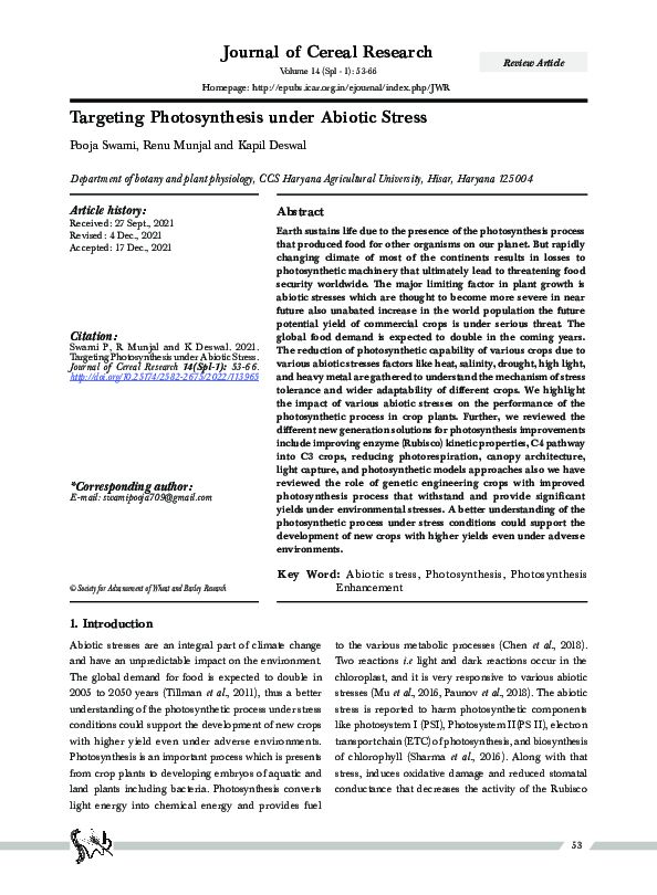 (PDF) Targeting Photosynthesis under Abiotic Stress