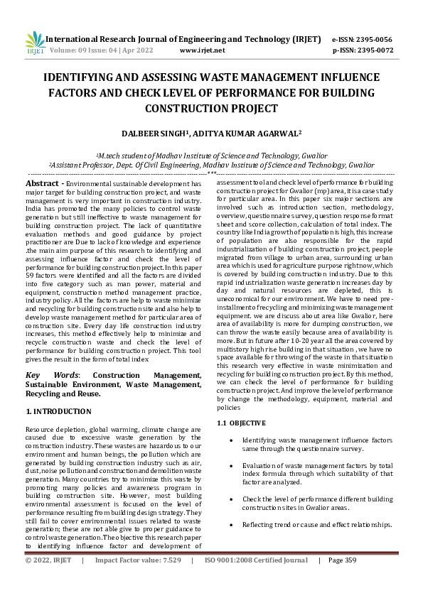 (PDF) IDENTIFYING AND ASSESSING WASTE MANAGEMENT INFLUENCE FACTORS AND ...