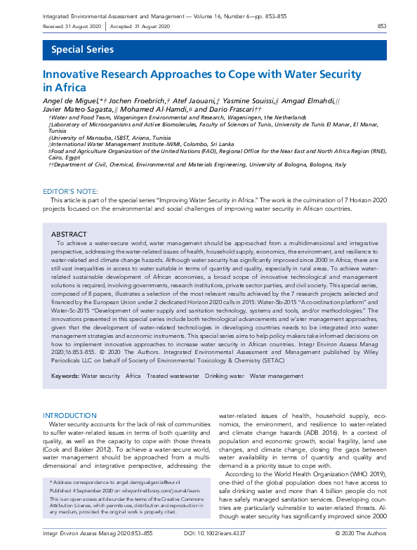 (PDF) Innovative Research Approaches to Cope with Water Security in Africa