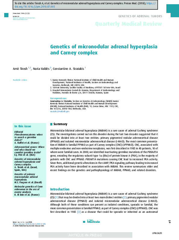(PDF) Genetics of micronodular adrenal hyperplasia and Carney complex ...