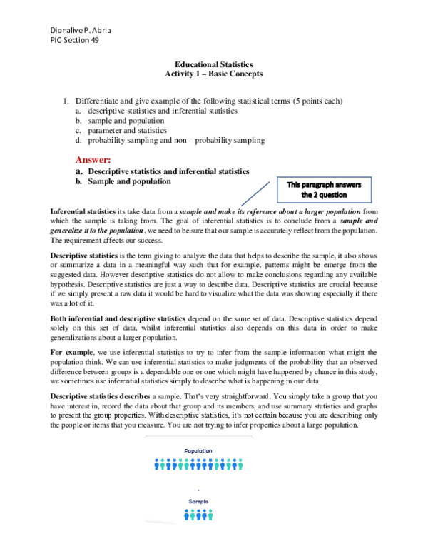 (PDF) Educational Statistics Activity -Basic Concepts
