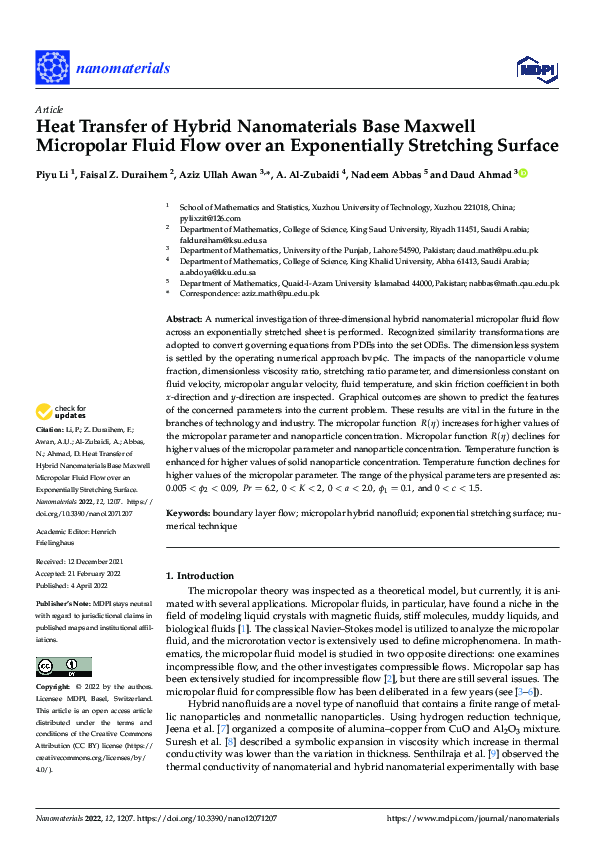 (PDF) Hybrid Nanomaterials in Micropolar Fluid Flow