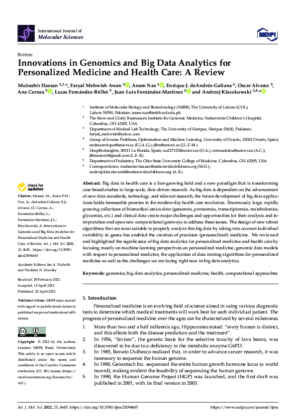 (PDF) Innovations in Genomics and Big Data Analytics for Personalized ...