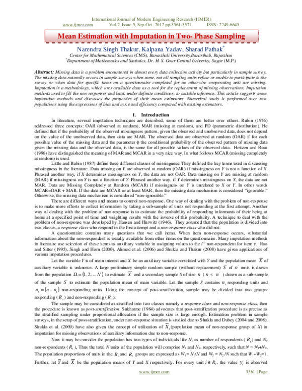 (PDF) Mean Estimation with Imputation in Two- Phase Sampling