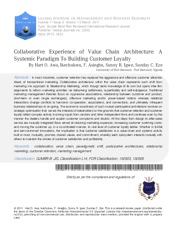 Collaborative Experience of Value Chain Architecture: A Systemic ...