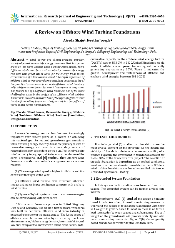 Pdf A Review On Offshore Wind Turbine Foundations