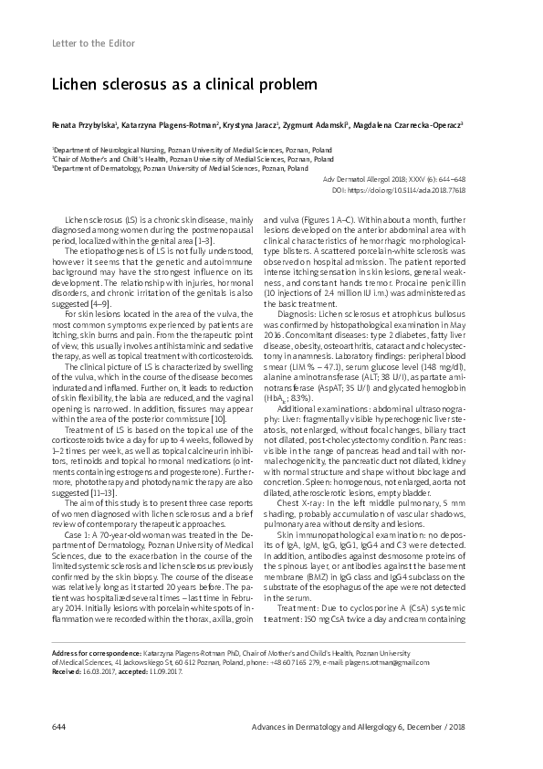 (PDF) Lichen sclerosus as a clinical problem