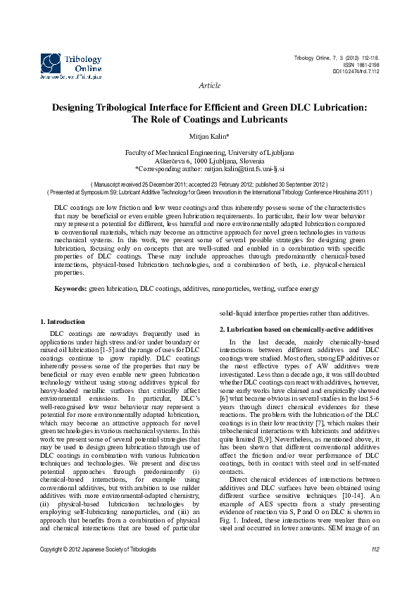 (PDF) Designing Tribological Interface for Efficient and Green DLC ...