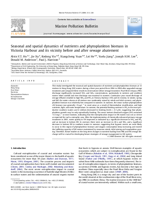 (PDF) Seasonal and spatial dynamics of nutrients and phytoplankton biomass in Victoria Harbour ...