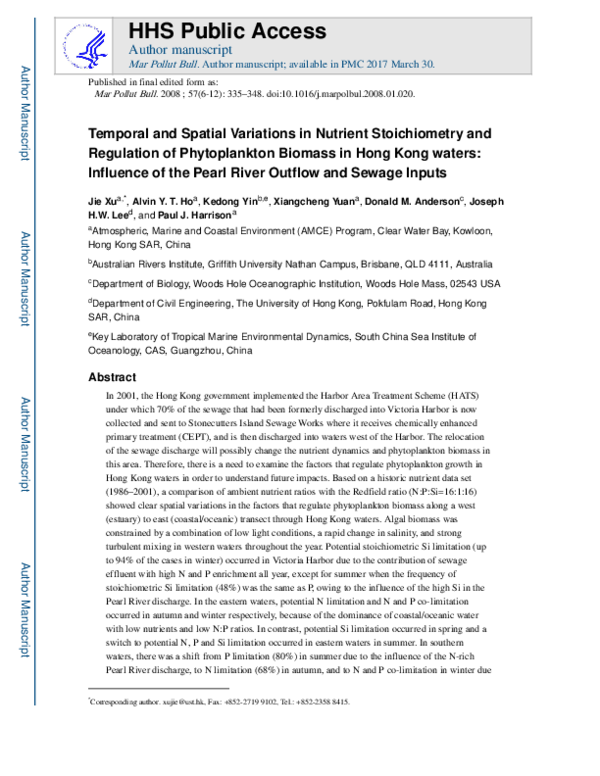 Pdf Temporal And Spatial Variations In Nutrient Stoichiometry And