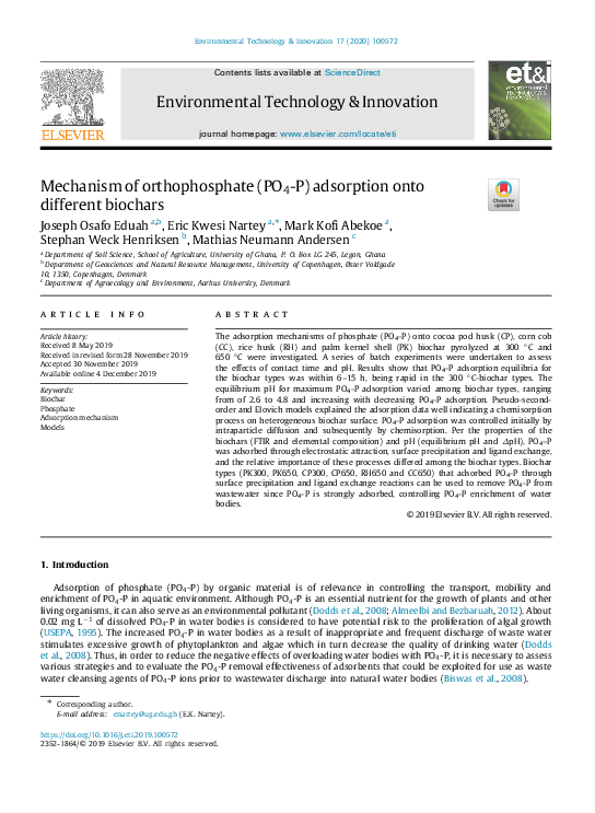 (PDF) Mechanism of orthophosphate (PO4-P) adsorption onto different ...