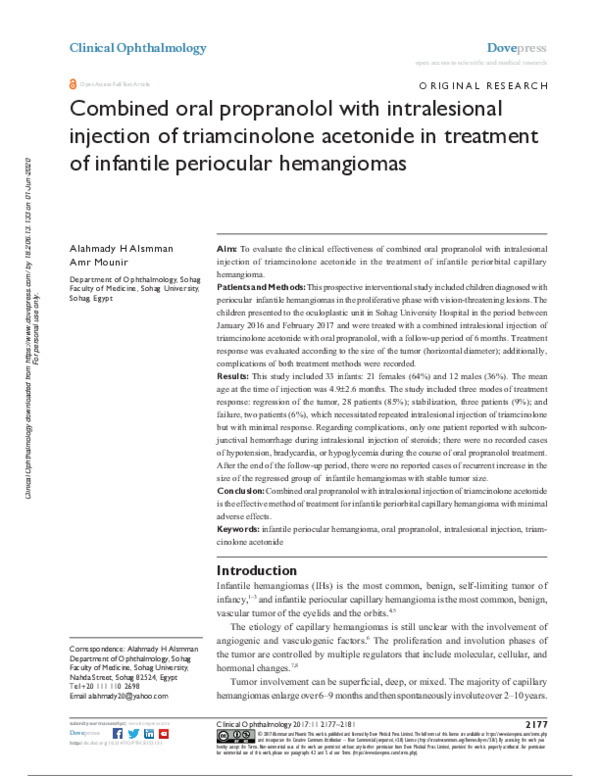 (PDF) Combined oral propranolol with intralesional injection of ...