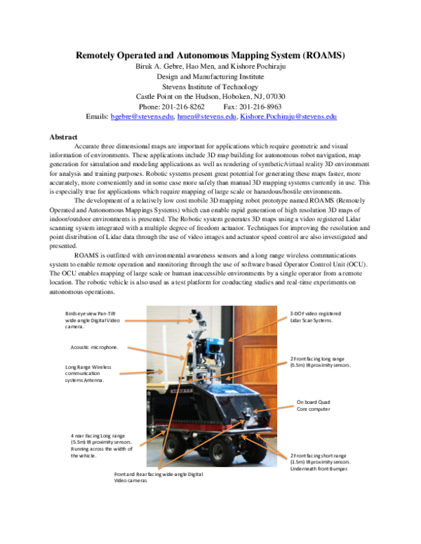 (PDF) Remotely Operated and Autonomous Mapping System (ROAMS)
